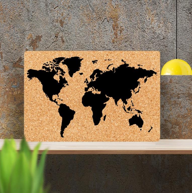Cork World Map Pin Board Wall Art Black, Hobbies & Toys, Stationary ...