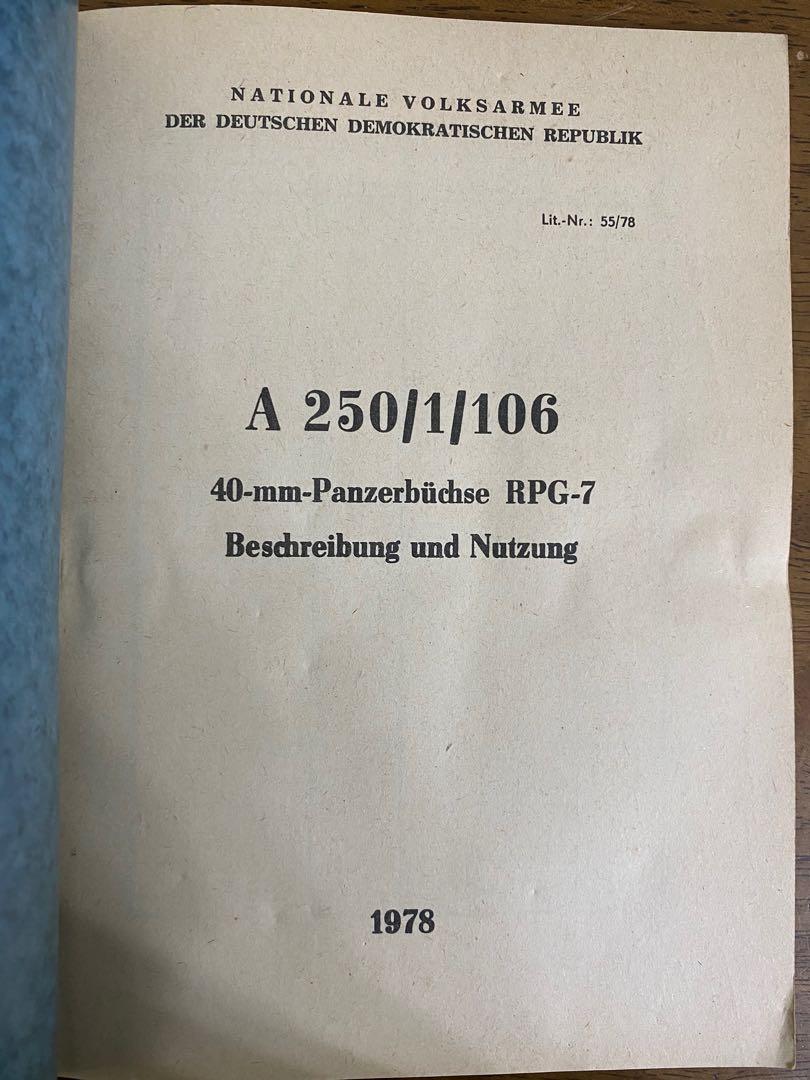 East German RPG-7 Antitank Grenade Launcher Operator Manual, Hobbies ...