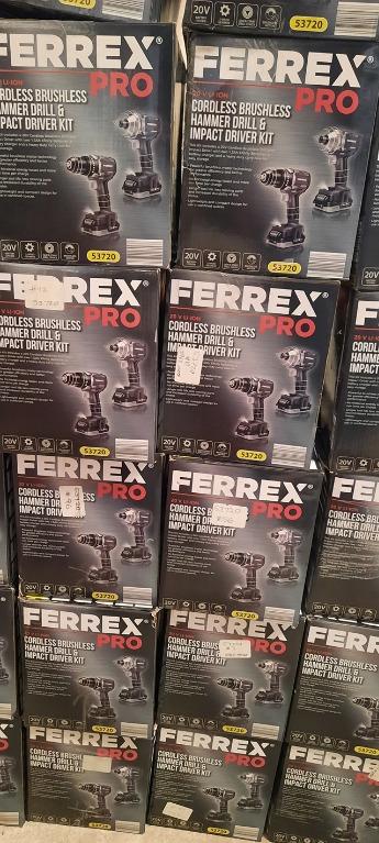Ferrex Pro Cordless Brushless Hammer Drill and Impact Driver Kit 20V ...