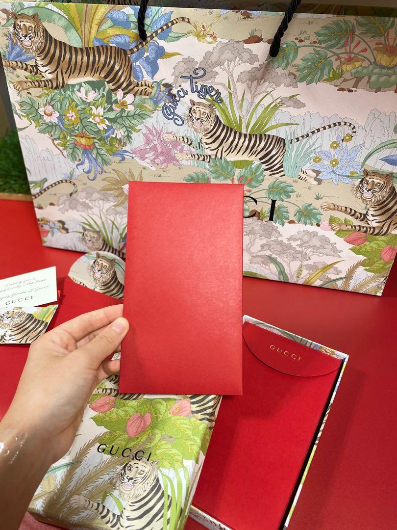 GUCCI ang pow red packet & paper bag - Year of the Tiger 2022, Hobbies ...