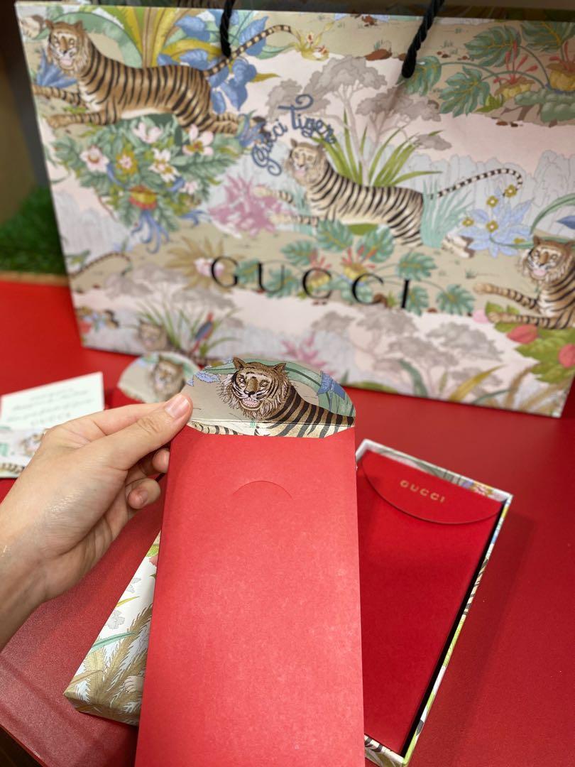 GUCCI ang pow red packet & paper bag - Year of the Tiger 2022, Hobbies ...