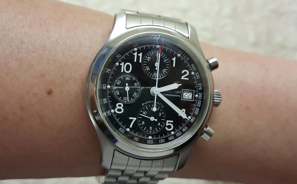 Hamilton Khaki Chronograph Automatic - 3828 全自動機械手錶, 名牌, 手錶 - Carousell