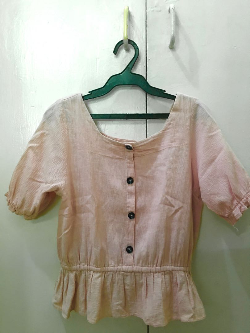 Light Pink Korean Top, Women's Fashion, Tops, Blouses on Carousell