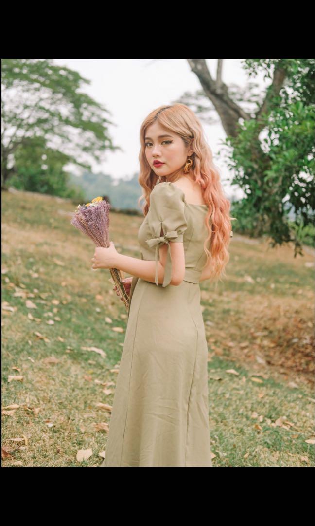 MFW Rosalie Button Midi Dress in Khaki, Women's Fashion, Dresses & Sets ...