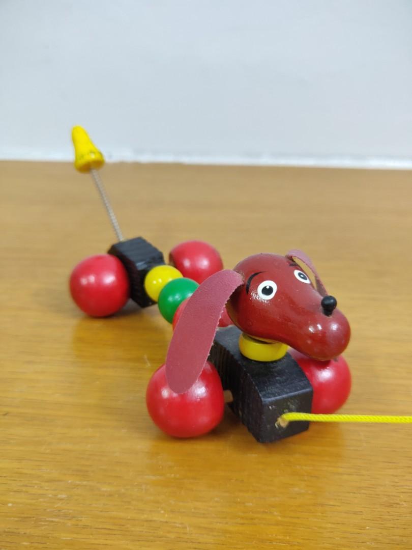 Wooden Pull string dog, Hobbies & Toys, Toys & Games on Carousell