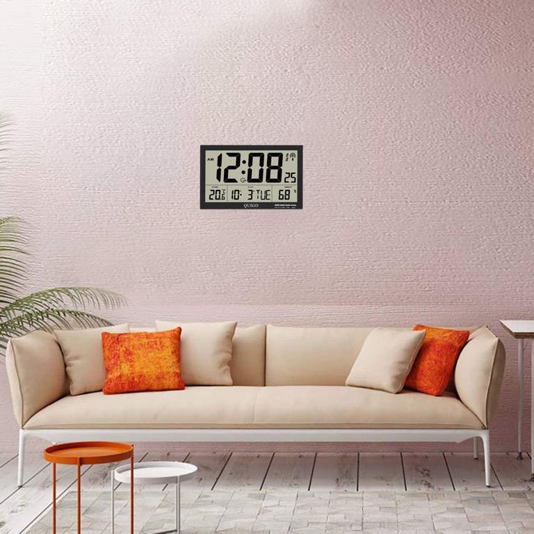 QUIGO Large Digital Wall Clock Atomic Battery Operated Alarms Jumbo ...