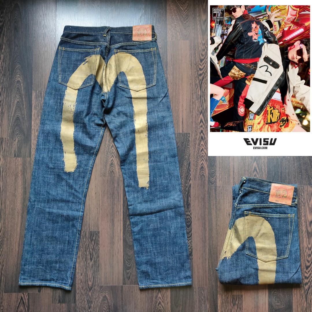 RARE EVISU JAPAN DAICOCK GOLD NO.2 | Selvedge Jeans Lot 0001, Men's Fashion, Activewear on Carousell