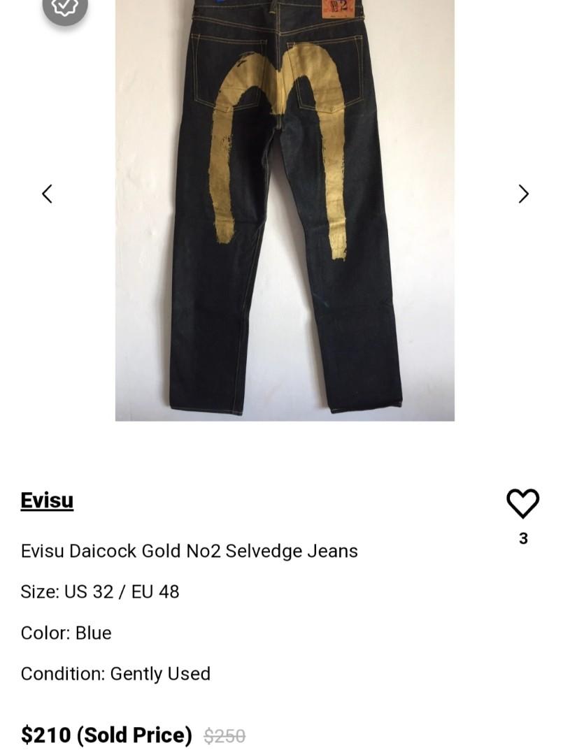 RARE EVISU JAPAN DAICOCK GOLD NO.2 | Selvedge Jeans Lot 0001, Men's Fashion, Activewear on Carousell