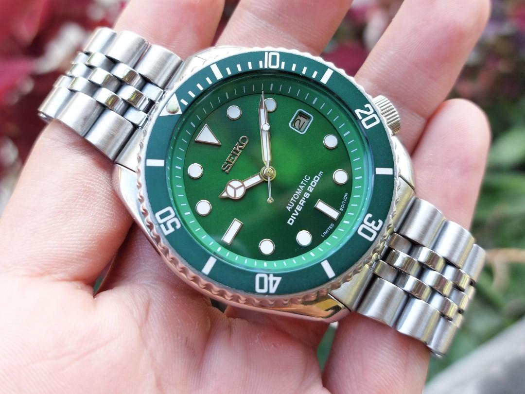 Seiko GREEN SUBMARINER V1 Mod Automatic Diver's Watch, Men's Fashion ...