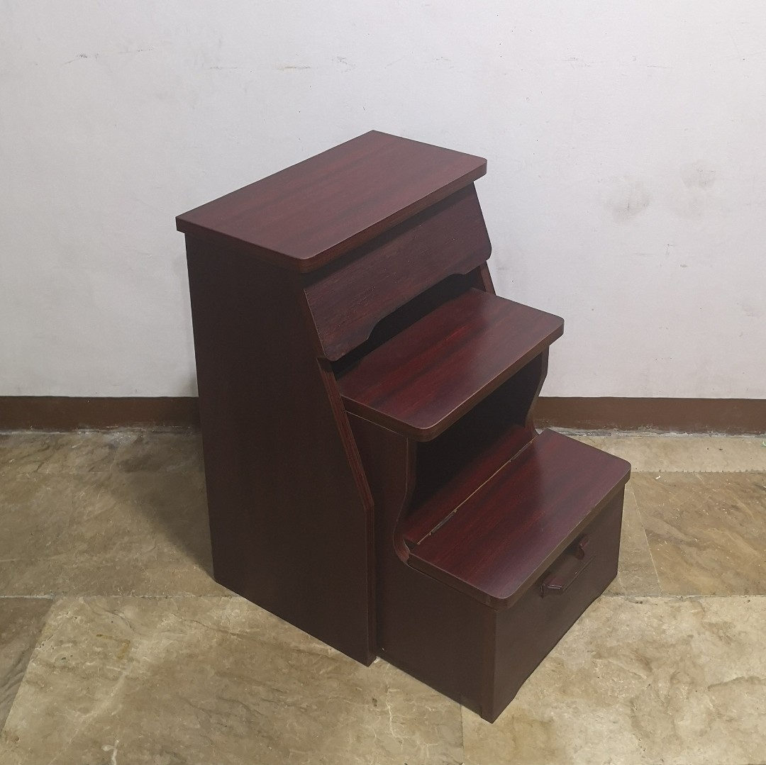 Wooden 3 step ladder w/ drawer, heavy solid wood, Furniture & Home ...