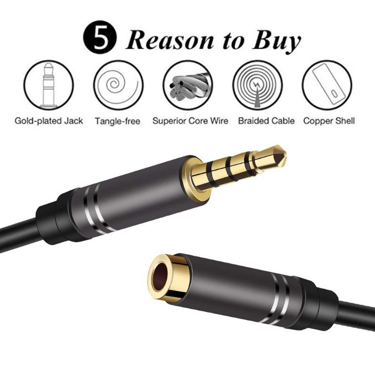 6Ft Male To Female Audio Cable,Jeselry 4 Pole Hi-Fi Extension Stereo ...