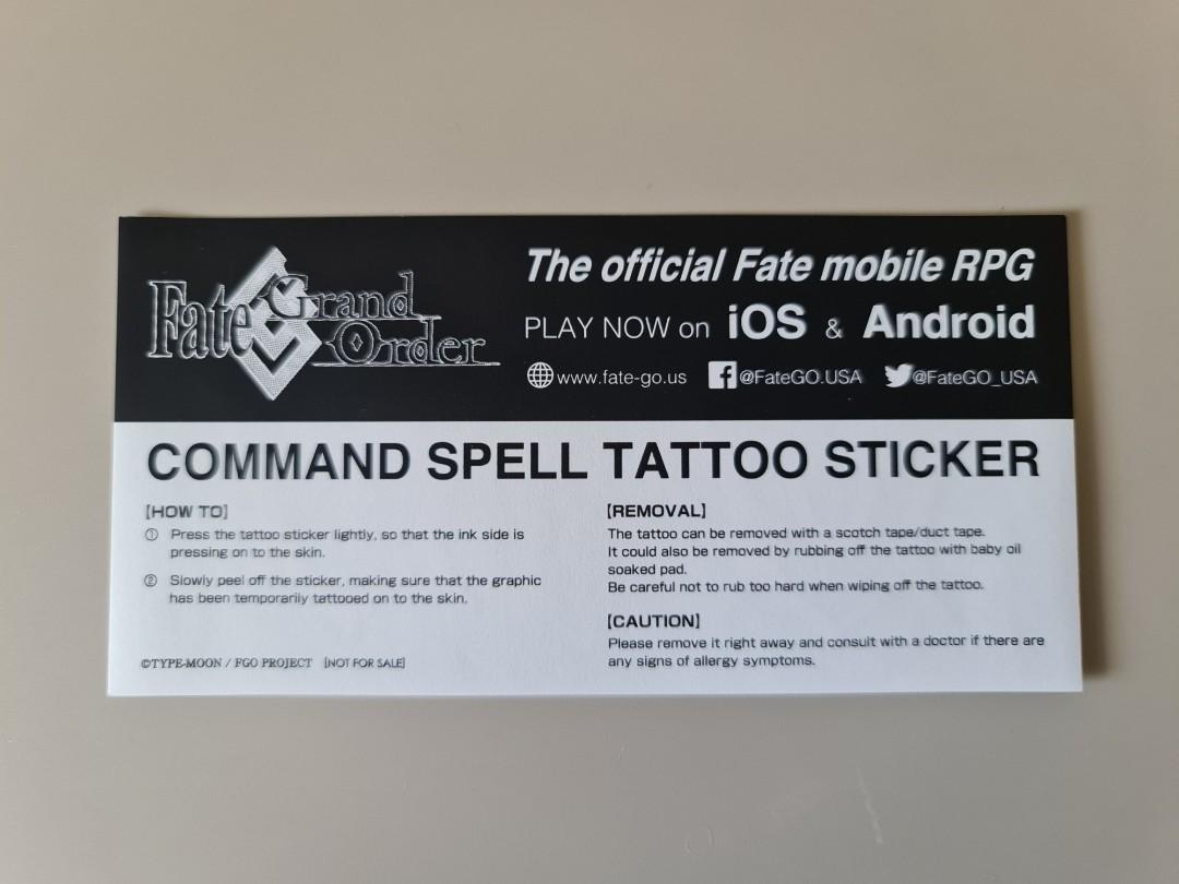 Fate grand order - command spell tatoo sticker, Hobbies & Toys, Toys ...