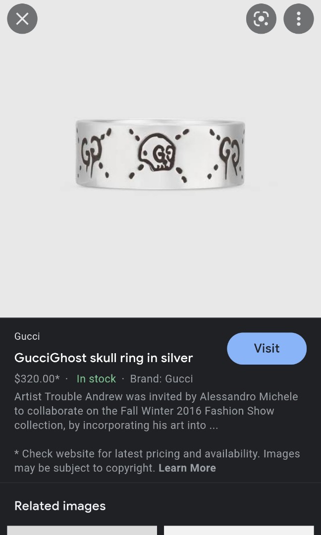 GucciGhost Skull Ring in Silver, Luxury, Accessories on Carousell