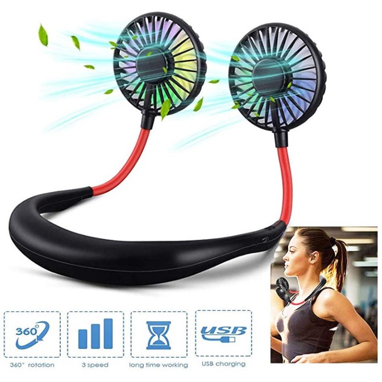 Hanging Neck Fan with Aromatherapy LED light Bendable Wearable Sports ...