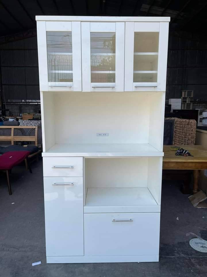 Kitchen Cabinet L35 W16 H71 inches Duco finish wood Glass doors 2 power ...