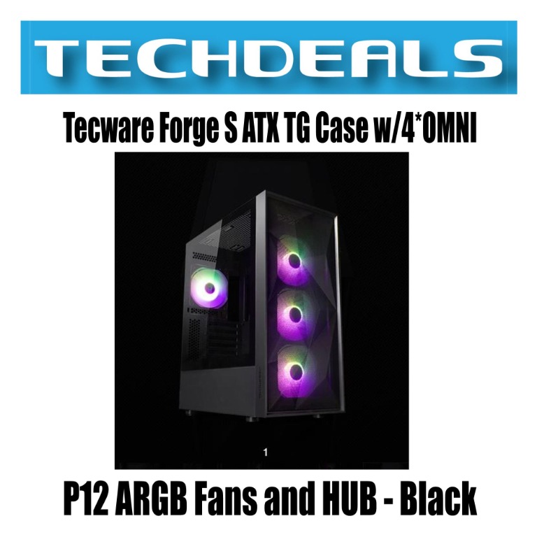 Tecware Forge S ATX TG Case w/4*OMNI P12 ARGB Fans and HUB - Black ...