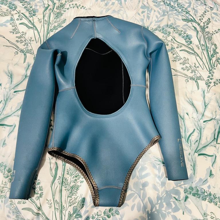 (Used) BestDive 2mm Open Back Bodysuit Wetsuit Women / Goddess Water Drop BodySuit / Light Blue ...