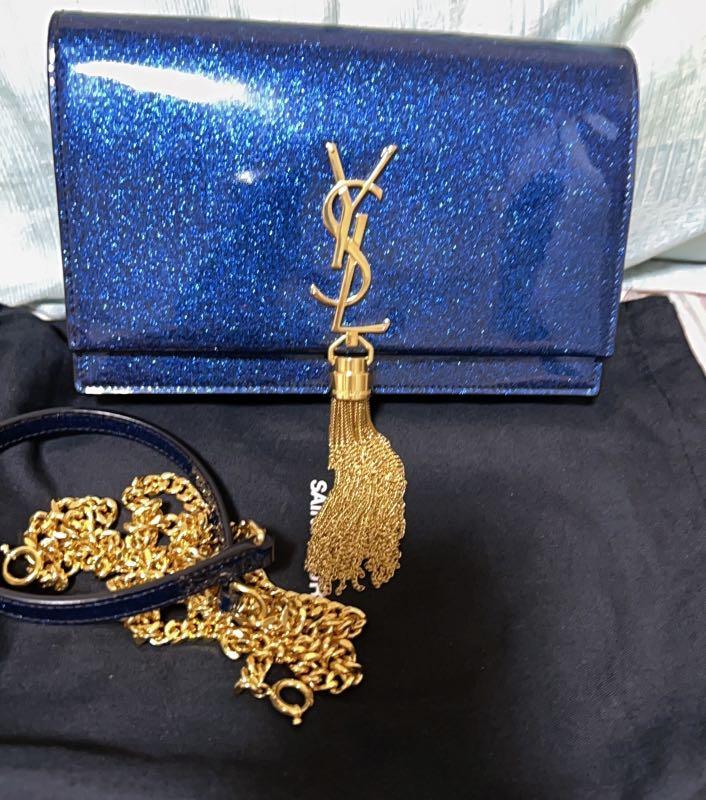 YSL Kate Chain Wallet with Tassel in Blue Glitter Patent Leather woc ...