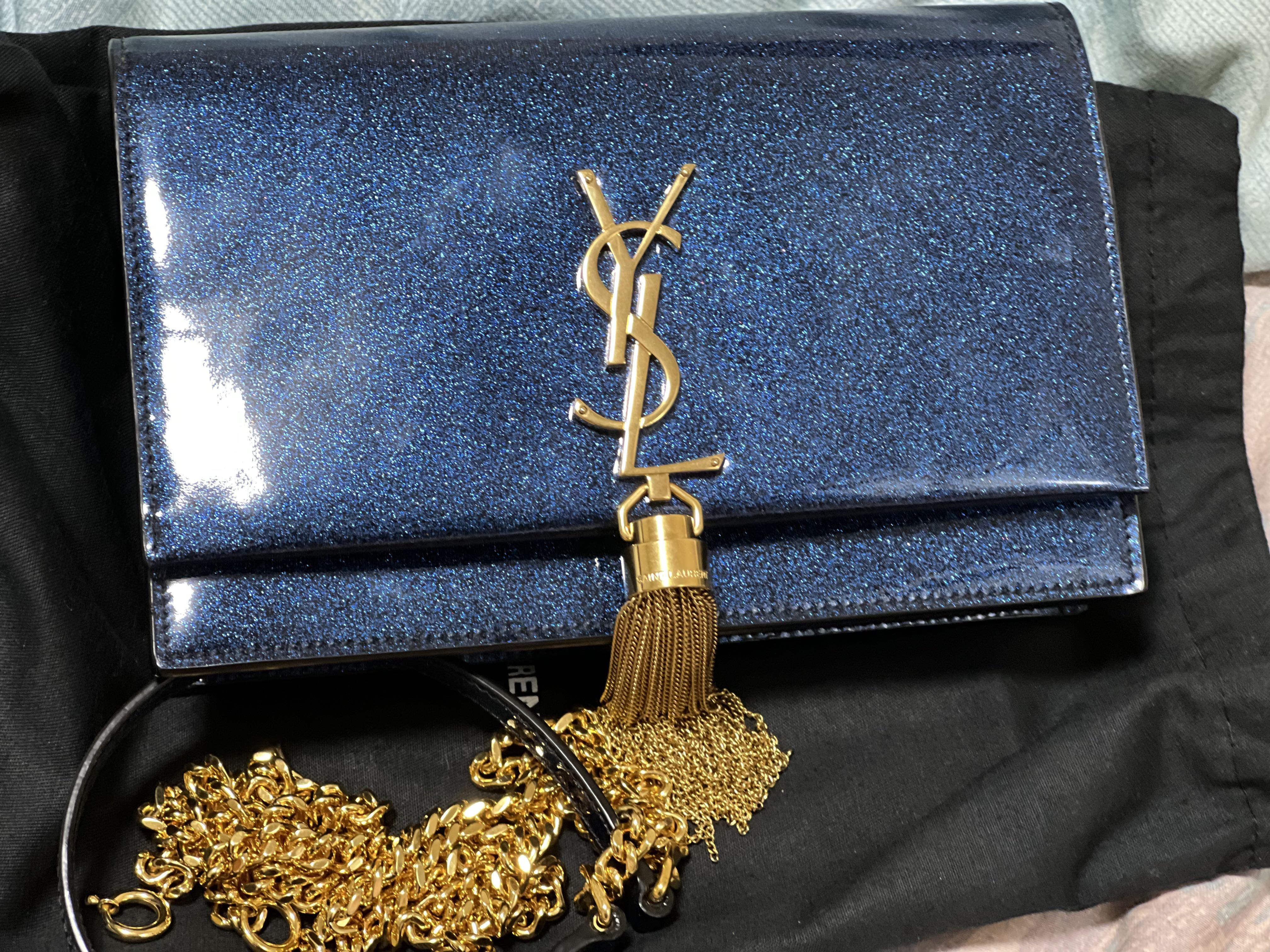 YSL Kate Chain Wallet with Tassel in Blue Glitter Patent Leather woc ...