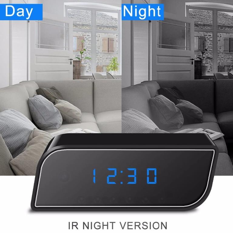 全新 Wifi Hidden Table Clock Camera HD1080P 160°Wide View Angle Spy P2P ...