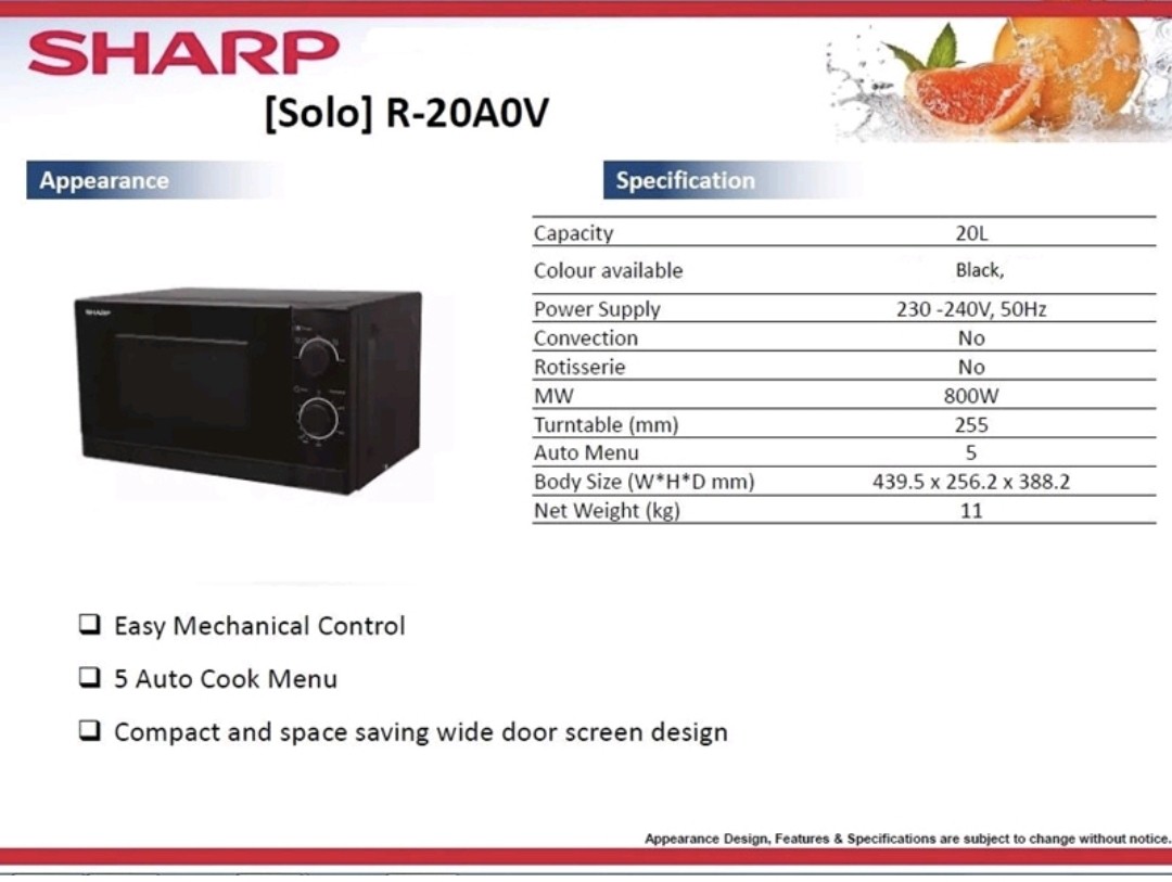 Brand New Sharp R-20A0(5V) Microwave, TV & Home Appliances, Kitchen ...