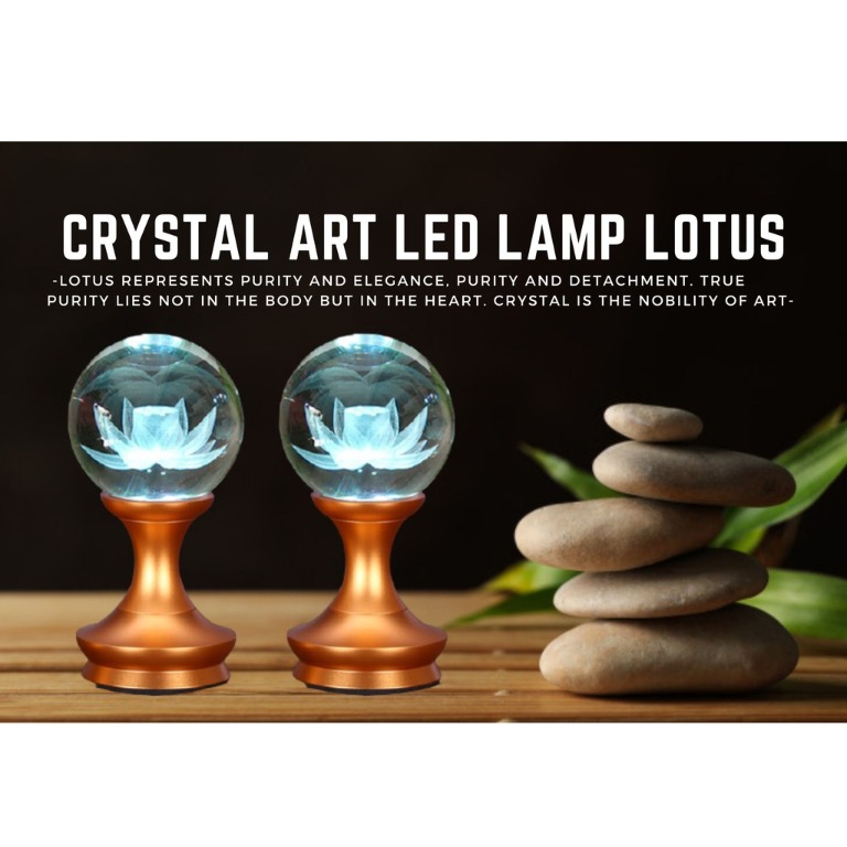 Crystal Glass Lotus LED light 2 lamps 15cm height, Furniture & Home ...
