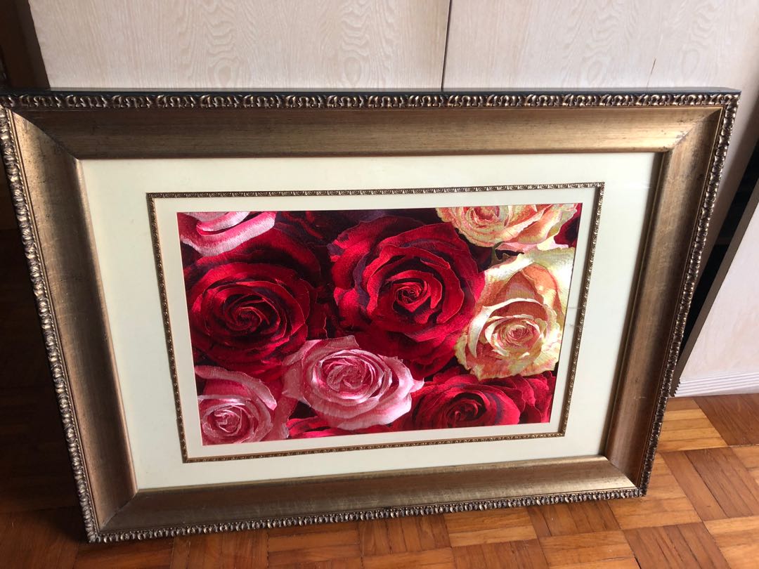 FREE Embroidered roses in frame, Furniture & Home Living, Home Decor ...