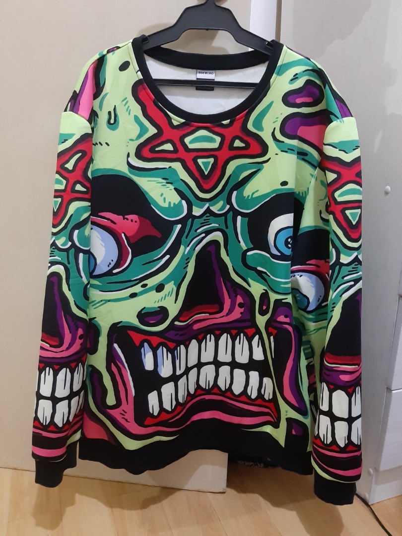 Goth Punk Zombie Face Oversized Sweater, Women's Fashion, Tops ...