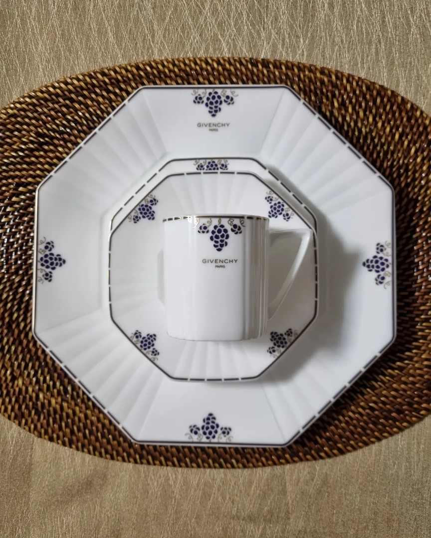 Rare Givenchy Octagon Grape Vine Tea Cup&Saucer with Cake Plates ...
