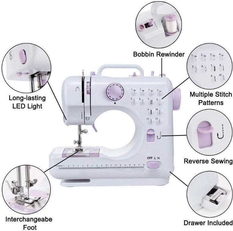 Sewing Machine-12 Stitch Patterns Foot Pedal Double Speed Control ...