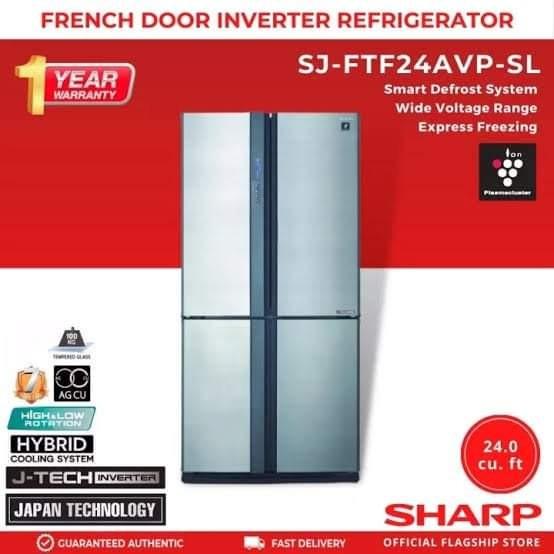 SHARP FRENCH DOOR J-TECH INVERTER REFRIGERATOR SJ-FTF24AVP-SL 24cuft ...