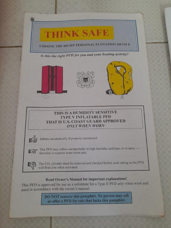 USCG approved type V recreational inflatable PFD, Sports Equipment ...