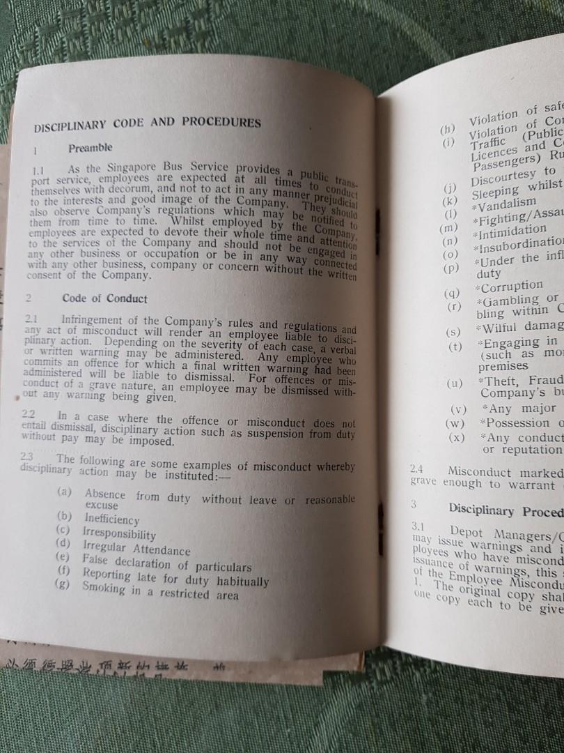 1975 Singapore Bus Service Disciplinary Code And Procedures Booklet 1975 Singapore Bus Service Disciplinary Code And Procedures Booklet