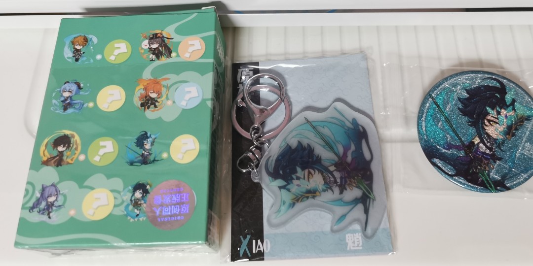 Genshin impact Xiao merchandise keychain badge blind box, Hobbies ...