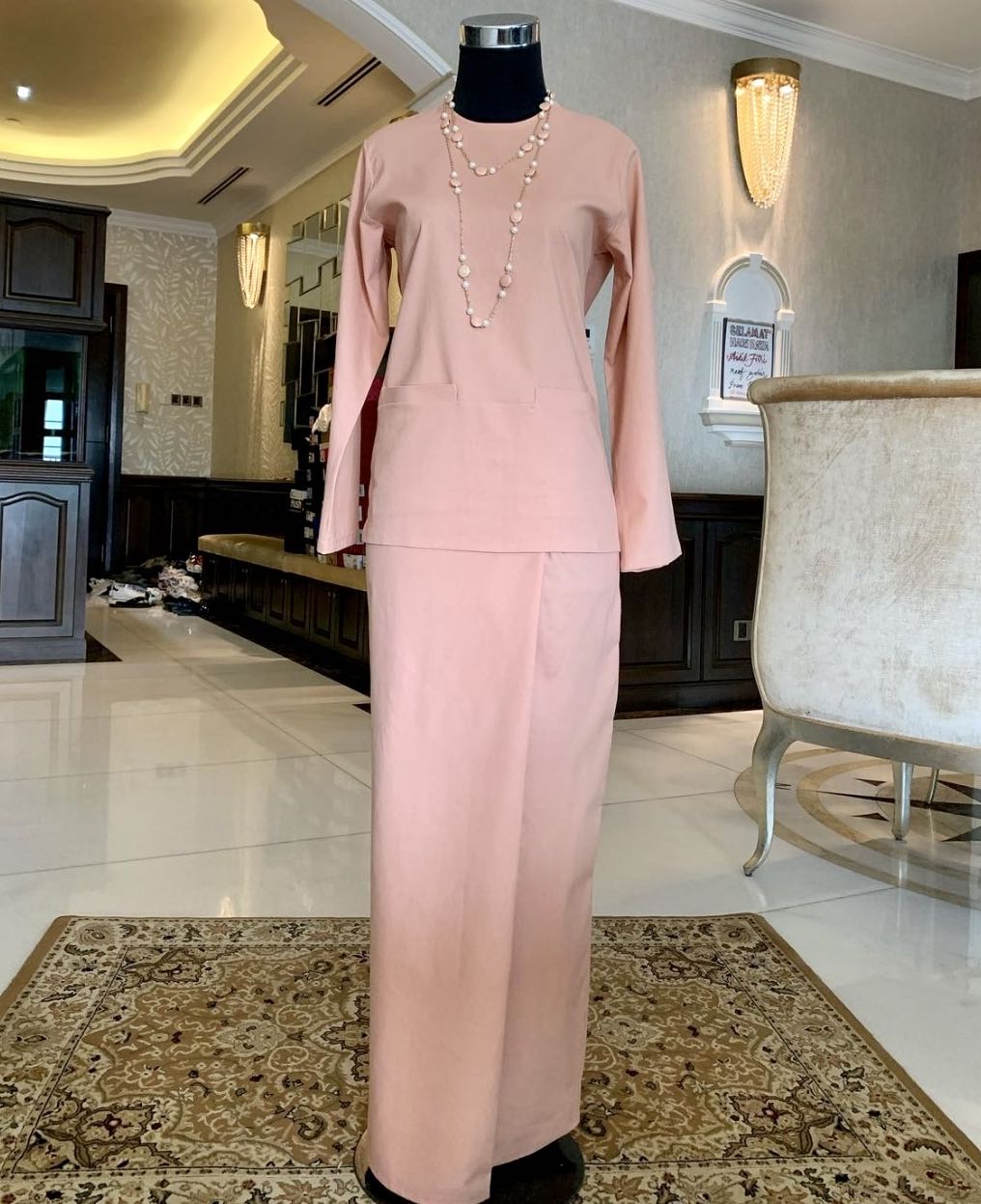 Kurung Kedah Linen Plain Peach, Women's Fashion, Muslimah Fashion, Baju ...