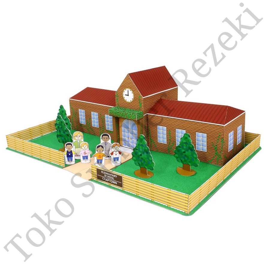Perumahan House School 3D Paper Craft Rumah Gedung Sekolah Papercraft ...