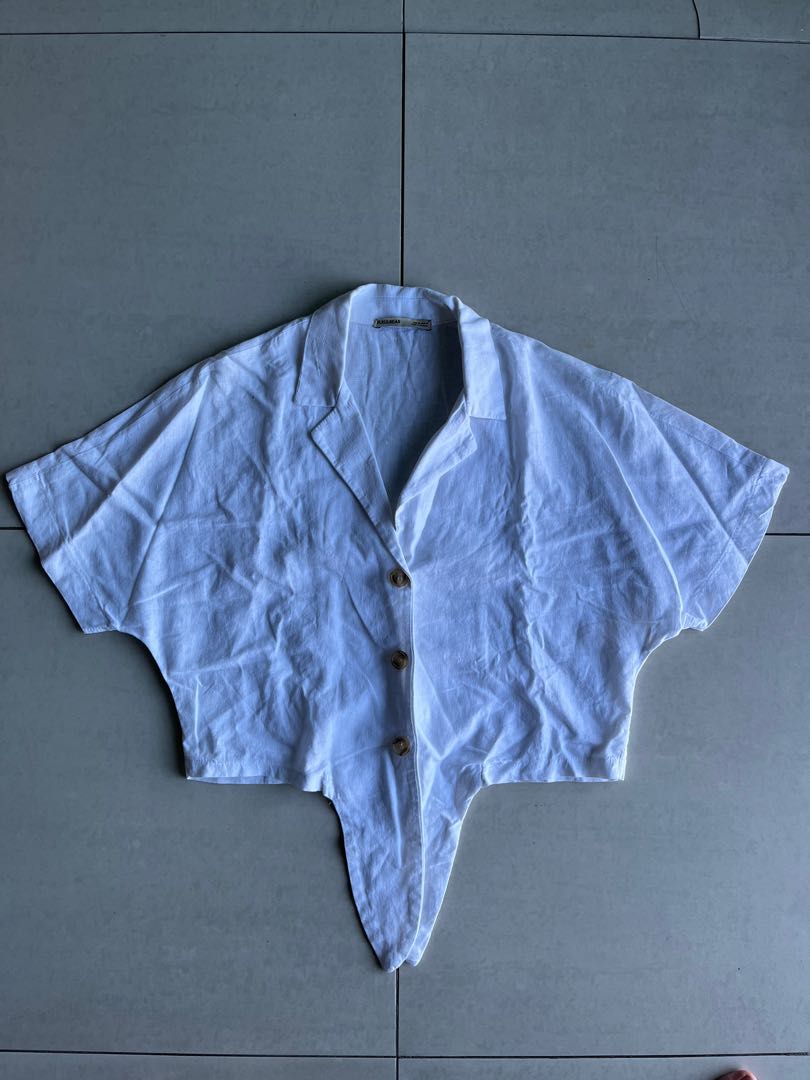 Pull & Bear Linen-Cotton Tie Top, Women's Fashion, Tops, Blouses on ...