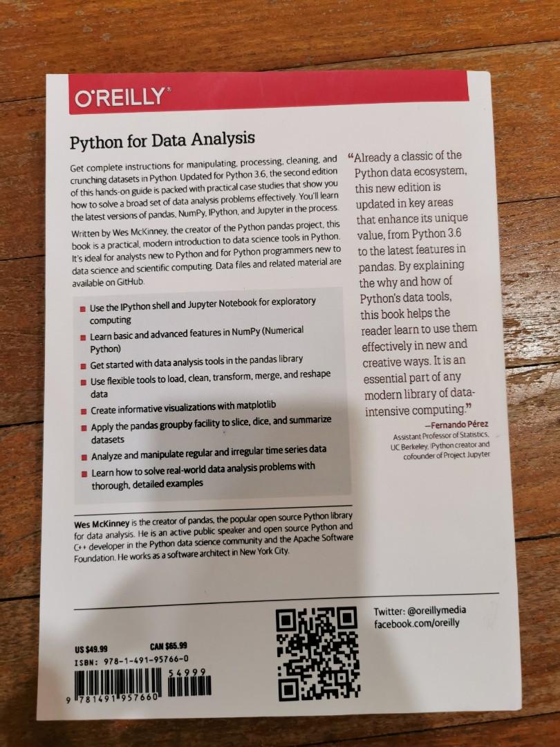 Python for Data Analysis 2nd Ed Wes McKinney, Hobbies & Toys, Books ...