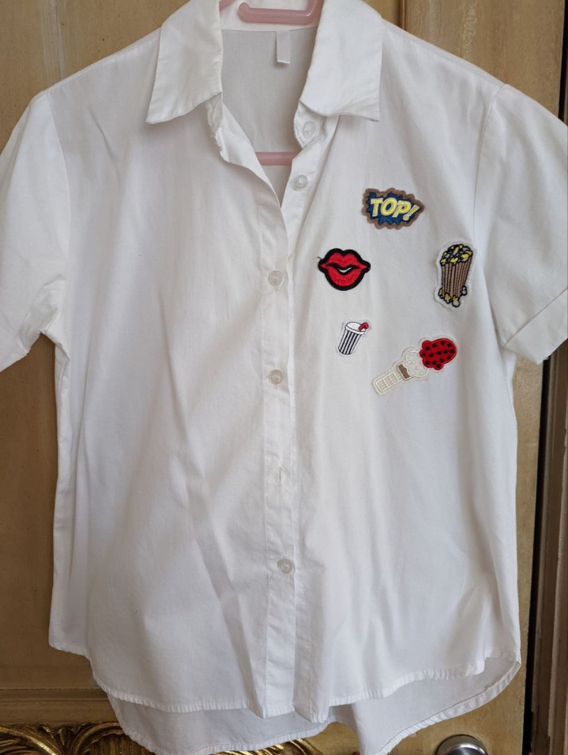 WHITE PATCHES POLO BLOUSE, Women's Fashion, Tops, Blouses on Carousell