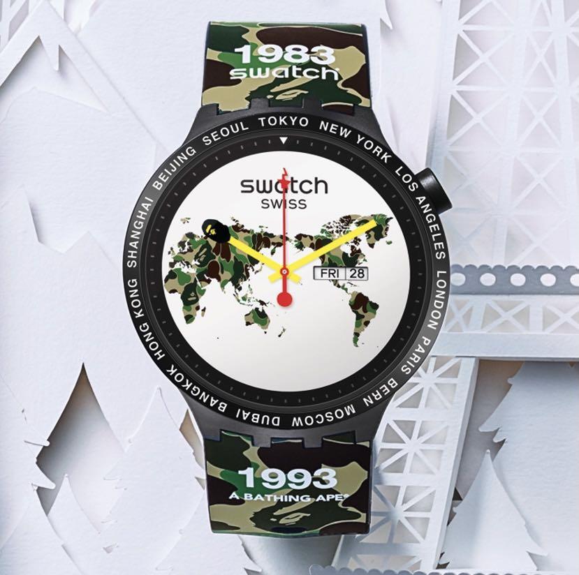 全新 SWATCH x BAPE A Bathing Ape Watch, 名牌, 手錶 - Carousell