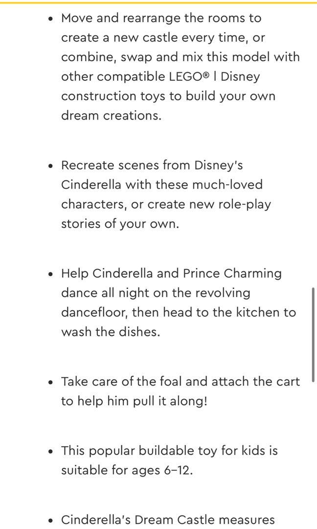 LEGO Disney Princess Cinderella Dream Castle 41154, Hobbies & Toys ...