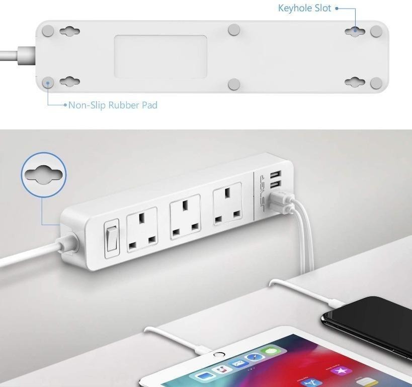 Extension Lead USB, Power Socket with 3 Outlet 4 USB Charging Station ...