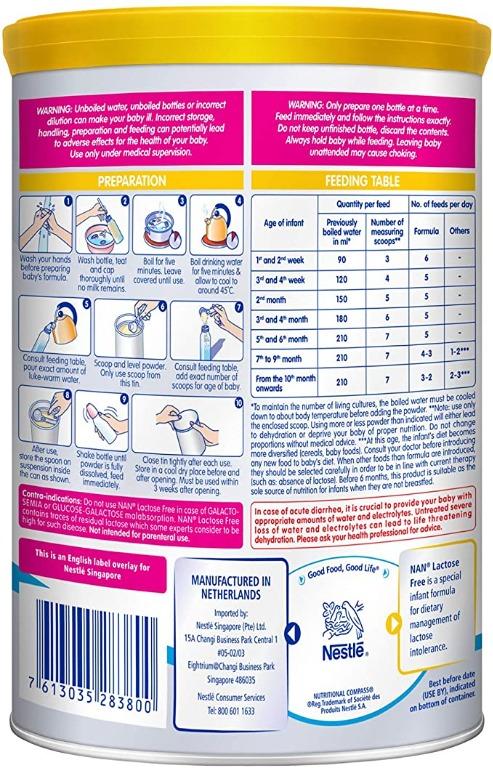 Nestlé NAN Stage 1 Lactose Free Infant Milk Formula 0-12 months 400g ...