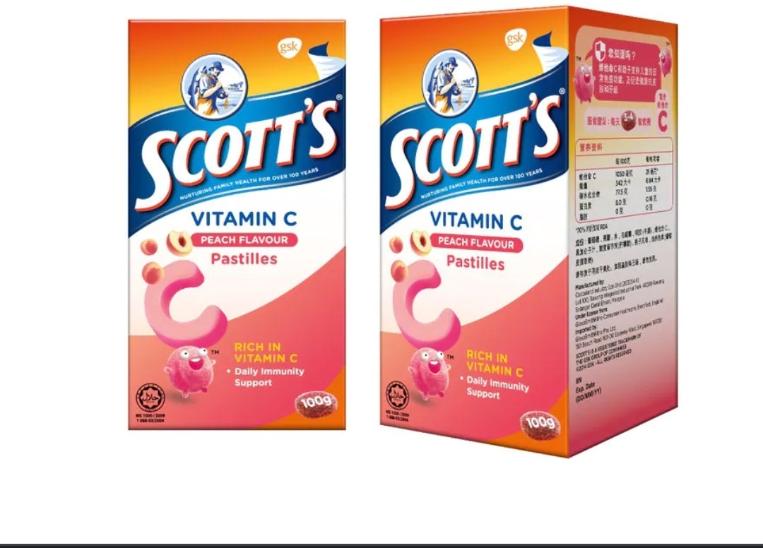 Scotts vitamins C Peach pastilles, Health & Nutrition, Health ...