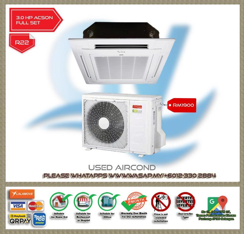3.0hp Acson Cassette Type Used Aircond AC3250 / R22 / Non-inverter, TV ...