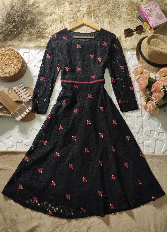 Black Long-laced Korean Maxi Dress, Women's Fashion, Dresses & Sets ...