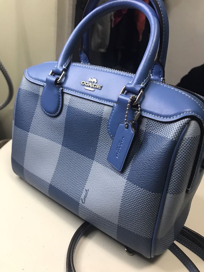coach mini buffalo bennett blue plaid coated canvas satchel, Women's ...