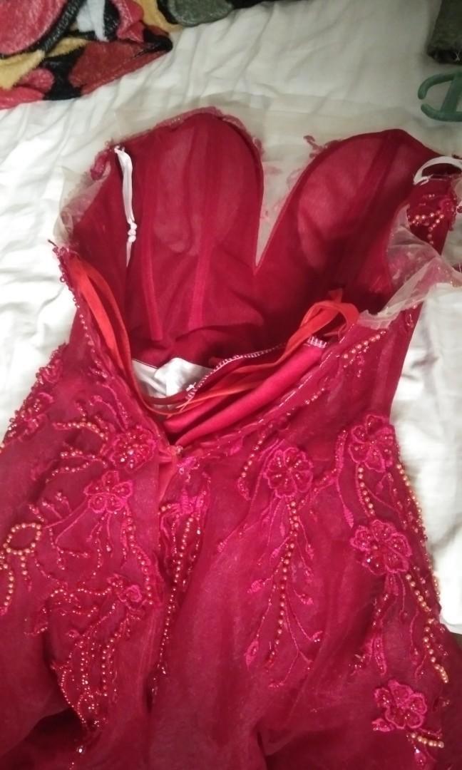 Maroon Ball Gown, Women's Fashion, Dresses & Sets, Evening dresses ...