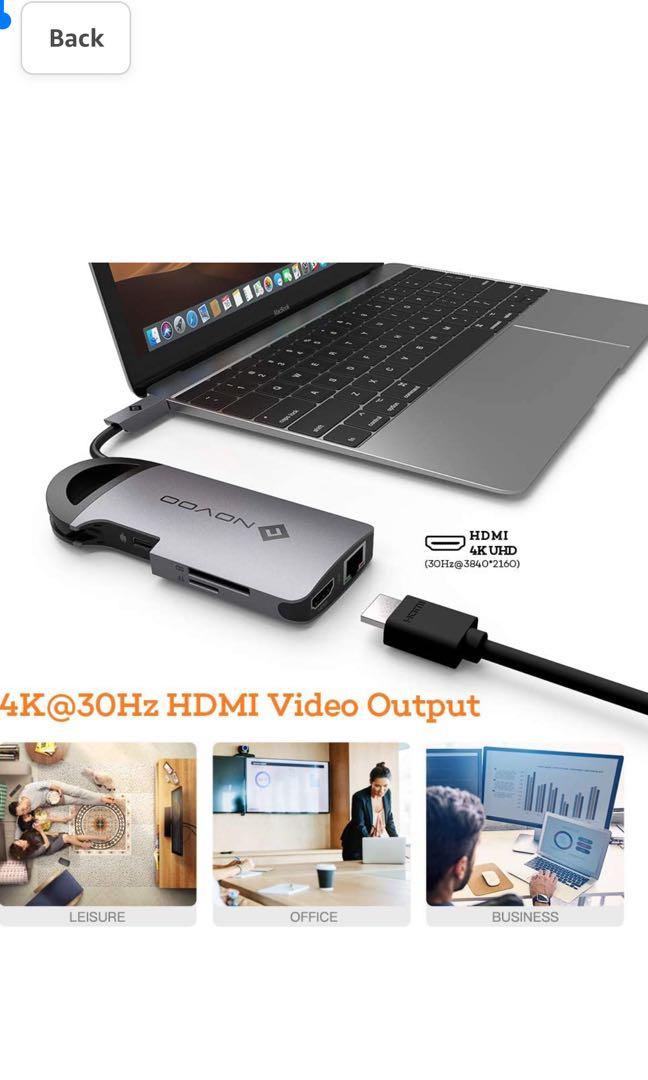 NOVOO USB C Hub 8 in 1 USB-C Dock with Hidden Cable, Ethernet 4K HDMI ...