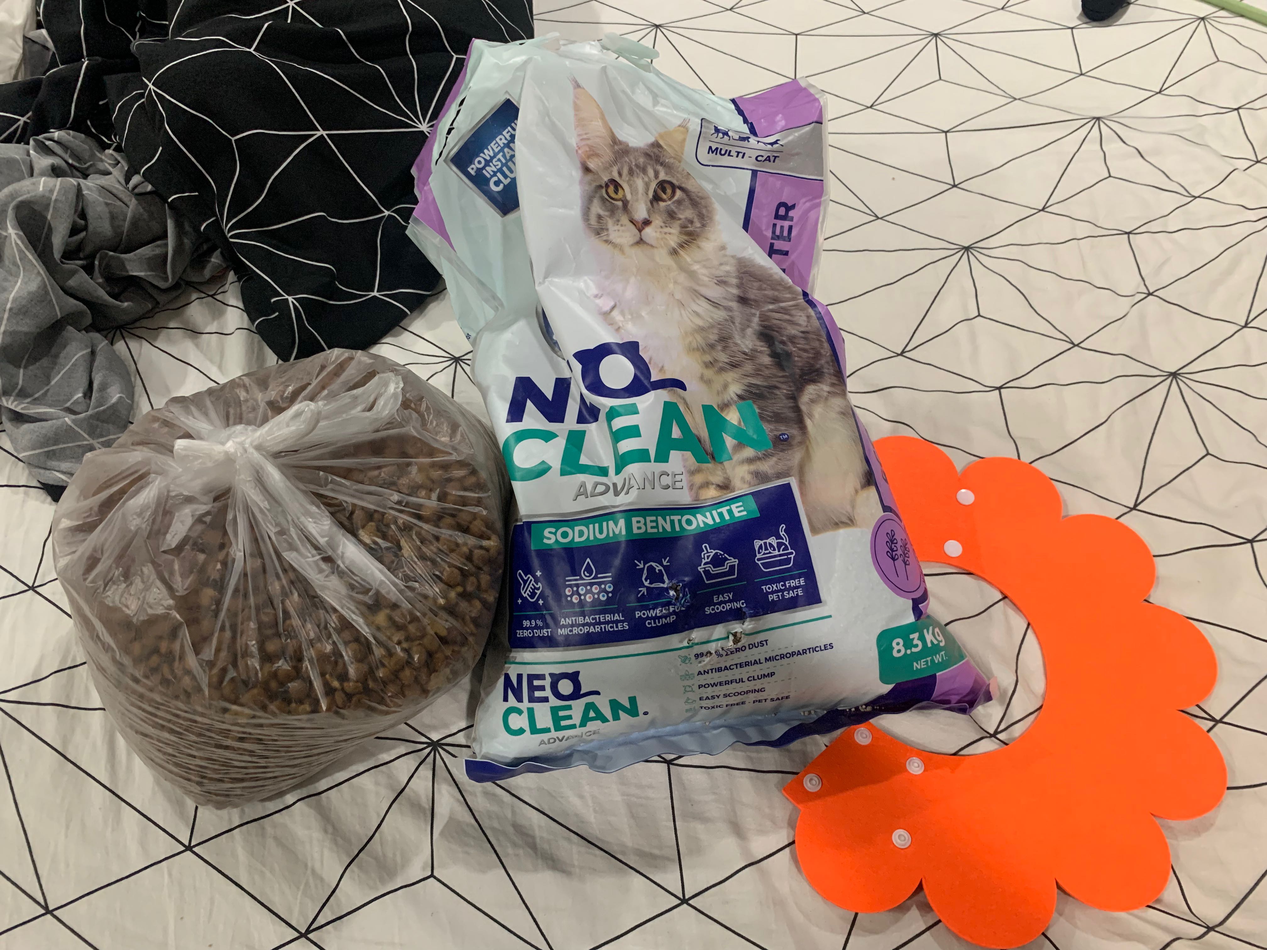 Nutricare adult cat food, neoclean lavender cat litter, and cat collar ...